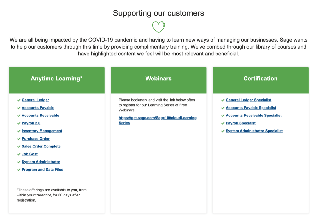 Great News! Sage Is Offering Free Sage 100 Training through May 31