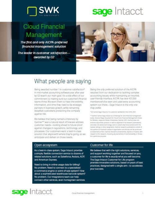 Sage Intacct Accounting Software - SWK Technologies