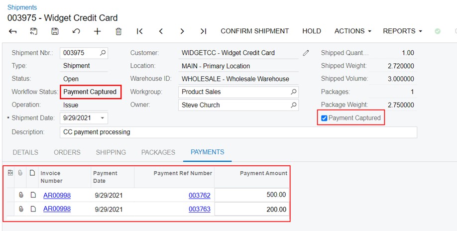 Adding Credit Card Processing to Shipments in Acumatica - SWK