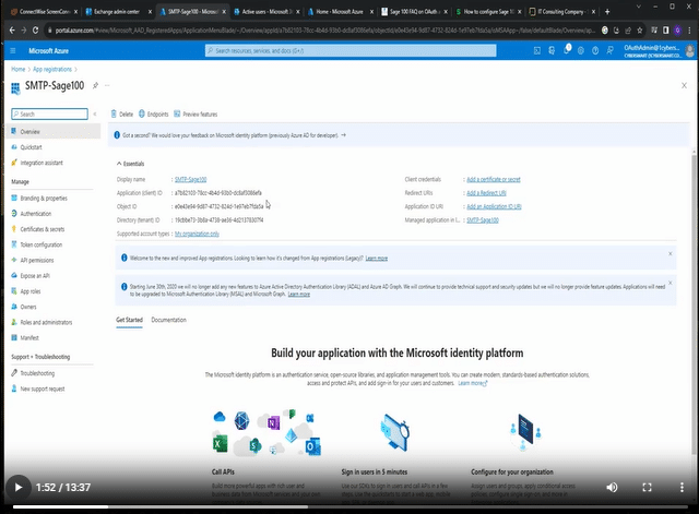Configuring Sage 100 Authentication for Microsoft 365 via OAuth